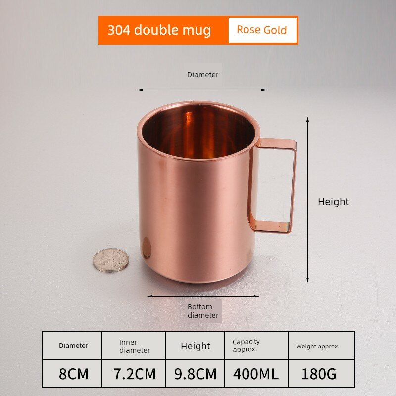 Кружка из нержавеющей стали 304, двухслойная противоожоговая кофейная чашка, 400 мл, металлическая чашка для рта, чашка