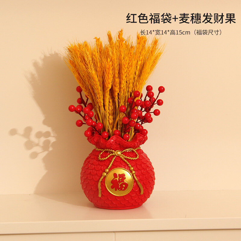 Новогодний мешок с фруктами и благословением удачи Ваза Орнамент Пшеничный колос Счастливый ячмень Цветочная композиция Новогоднее украшение для стойки регистрации Предметы интерьера