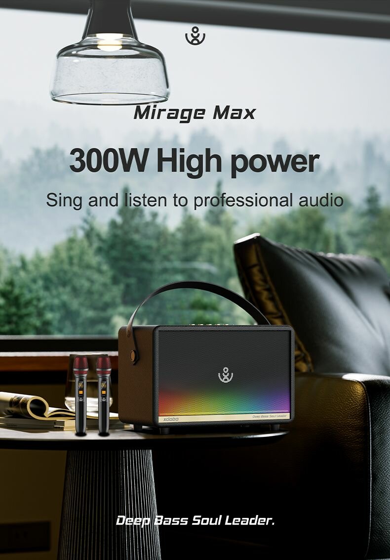 Портативный динамик XDOBO Mirage Max 300W с беспроводными микрофонами 2PCS Поддержка пары