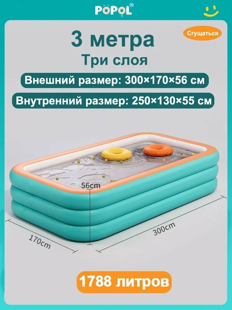 Бассейн надувной детский для малышей,300х175х56 см