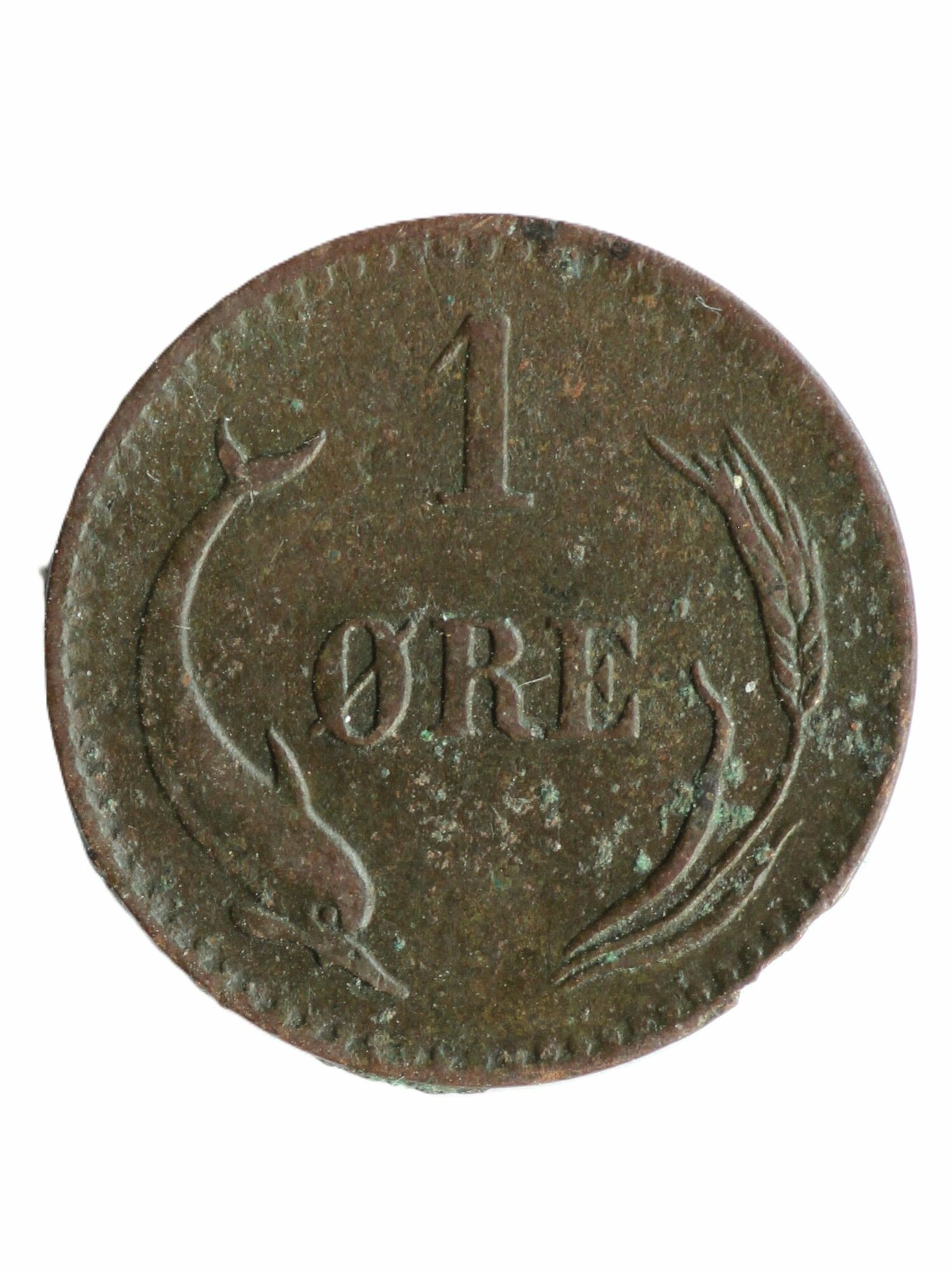 Подлинная монета Дания 1 эре 1875 год Кристиан IX