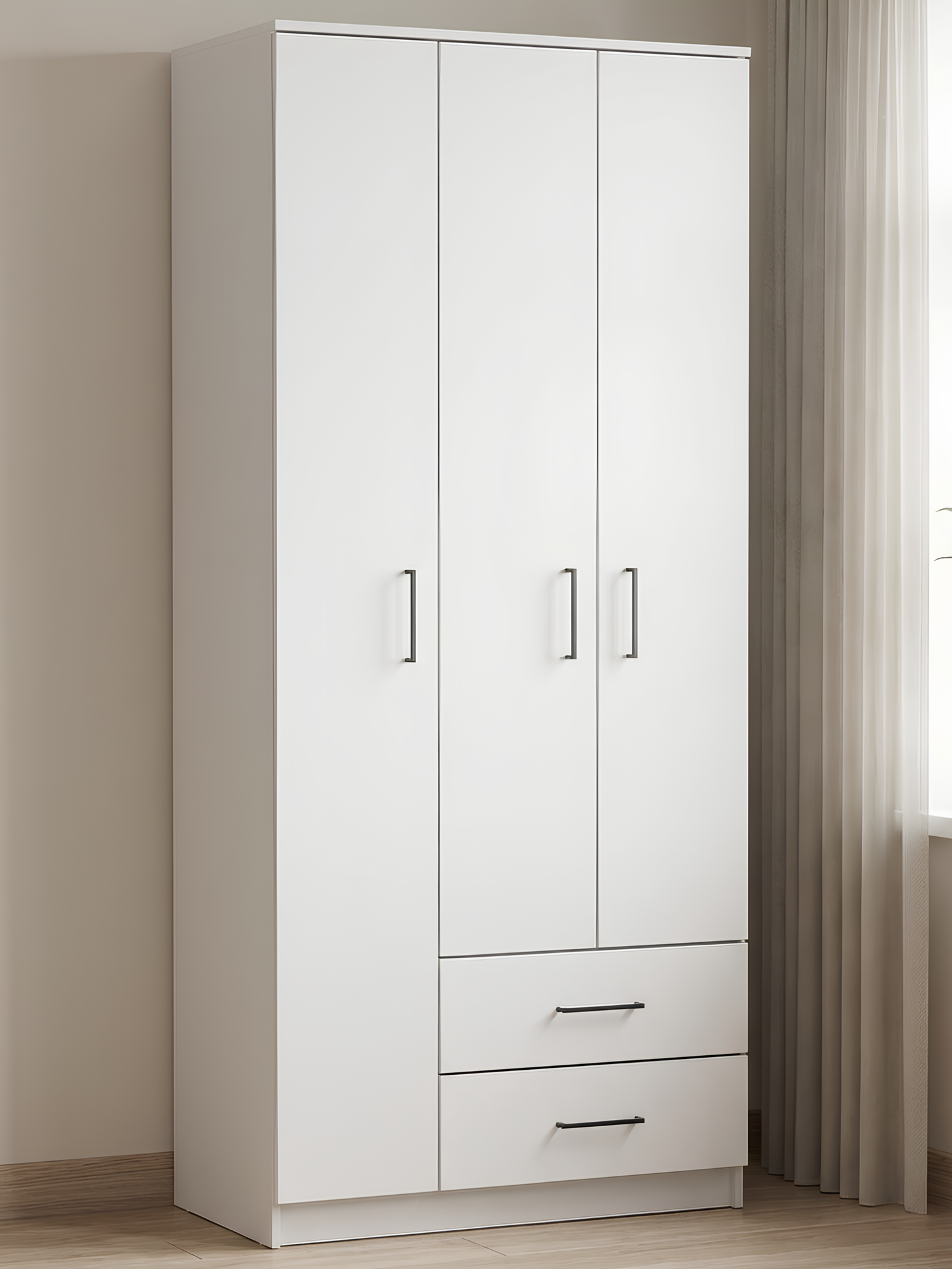 Шкаф трехстворчатый распашной Шик-24 с 2 ящиками, полками и штангой, ШхГхВ: 90х50х210 см