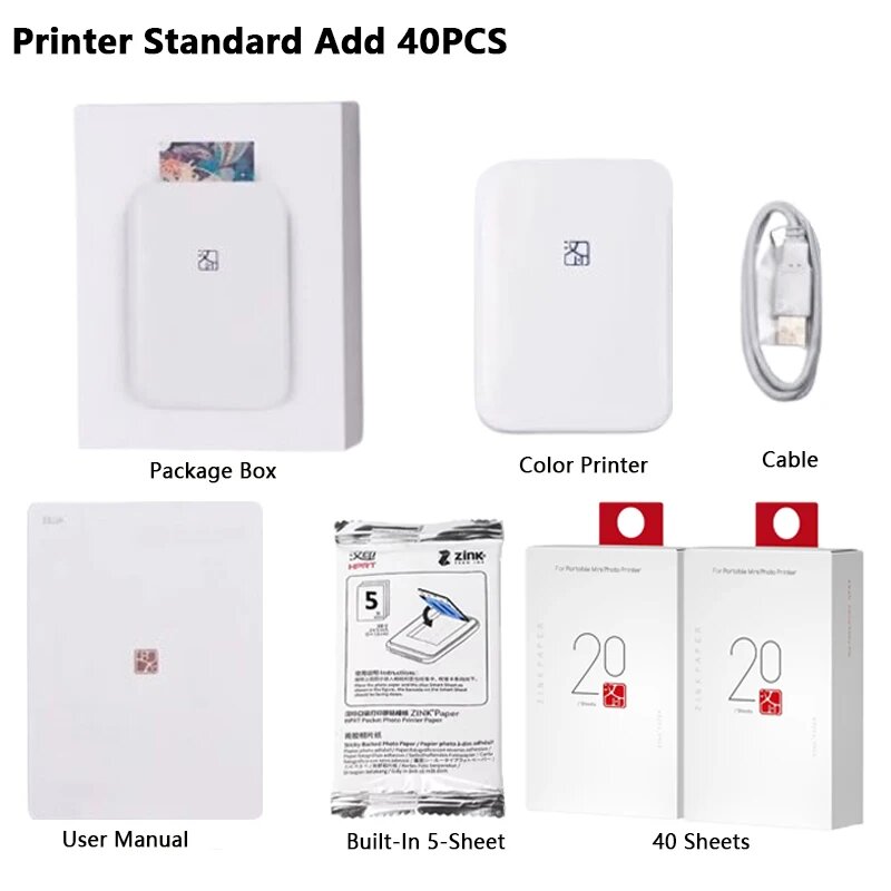 Портативный термальный принтер GOOJPRT MT53, Printer Add 40PCS