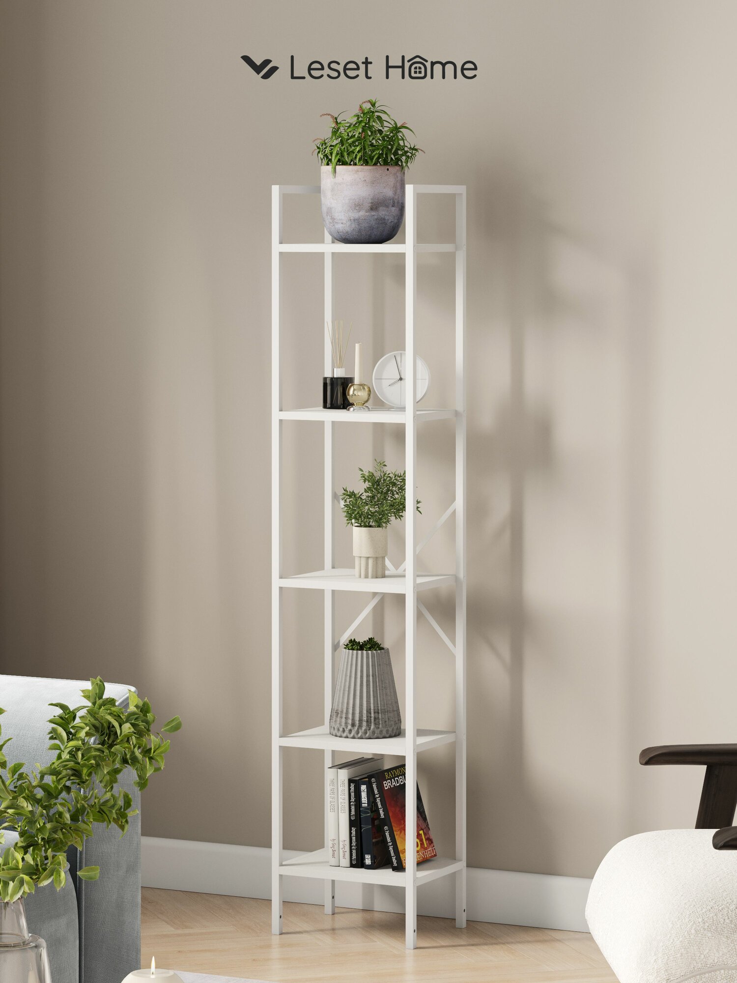 Стеллаж Leset "Стилвуд" 15, универсальный, 5 полок, белый, металл и ЛДСП