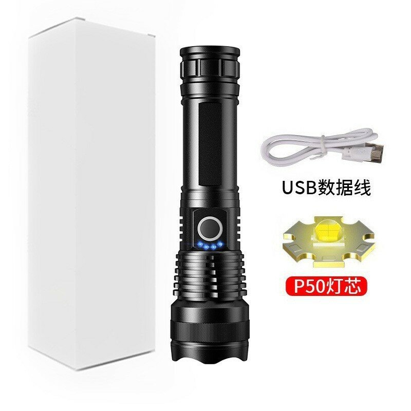 Новый трансграничный выдвижной перезаряжаемый фонарь из алюминиевого сплава XHP50 с мощным светом, индикацией заряда,