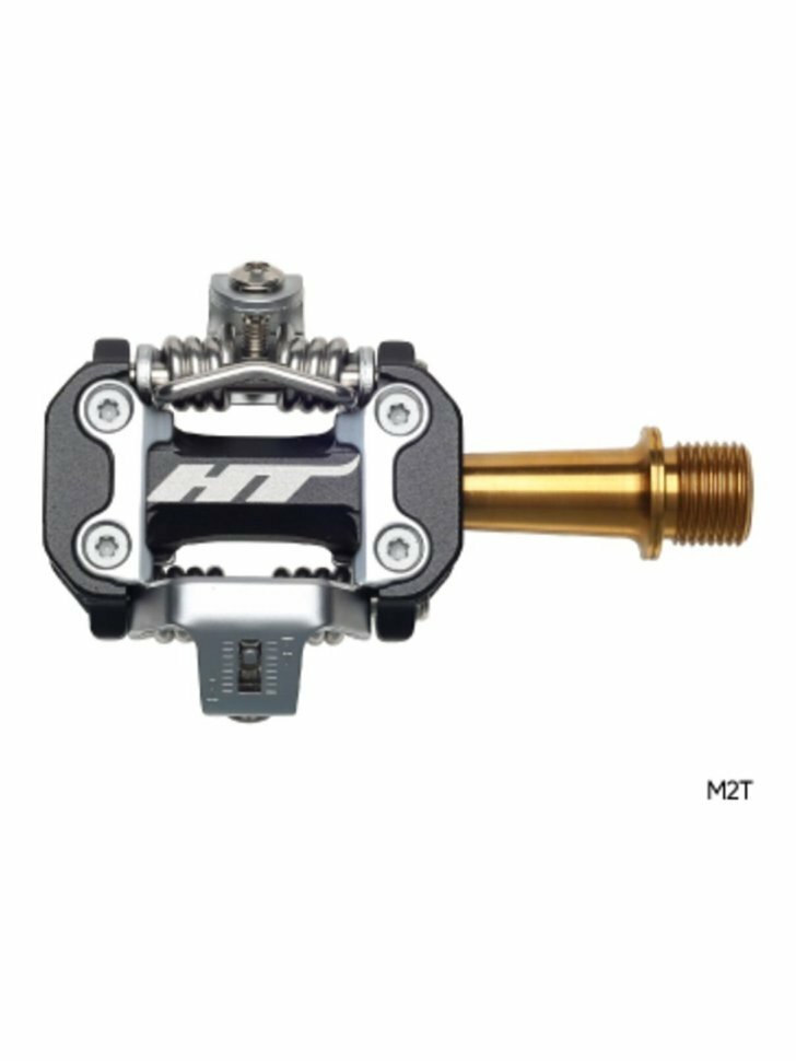 Педали HT M2T Stealth Black/Gold (M2TXXX1J01B1X1) Титановая ось, контактные для велосипеда