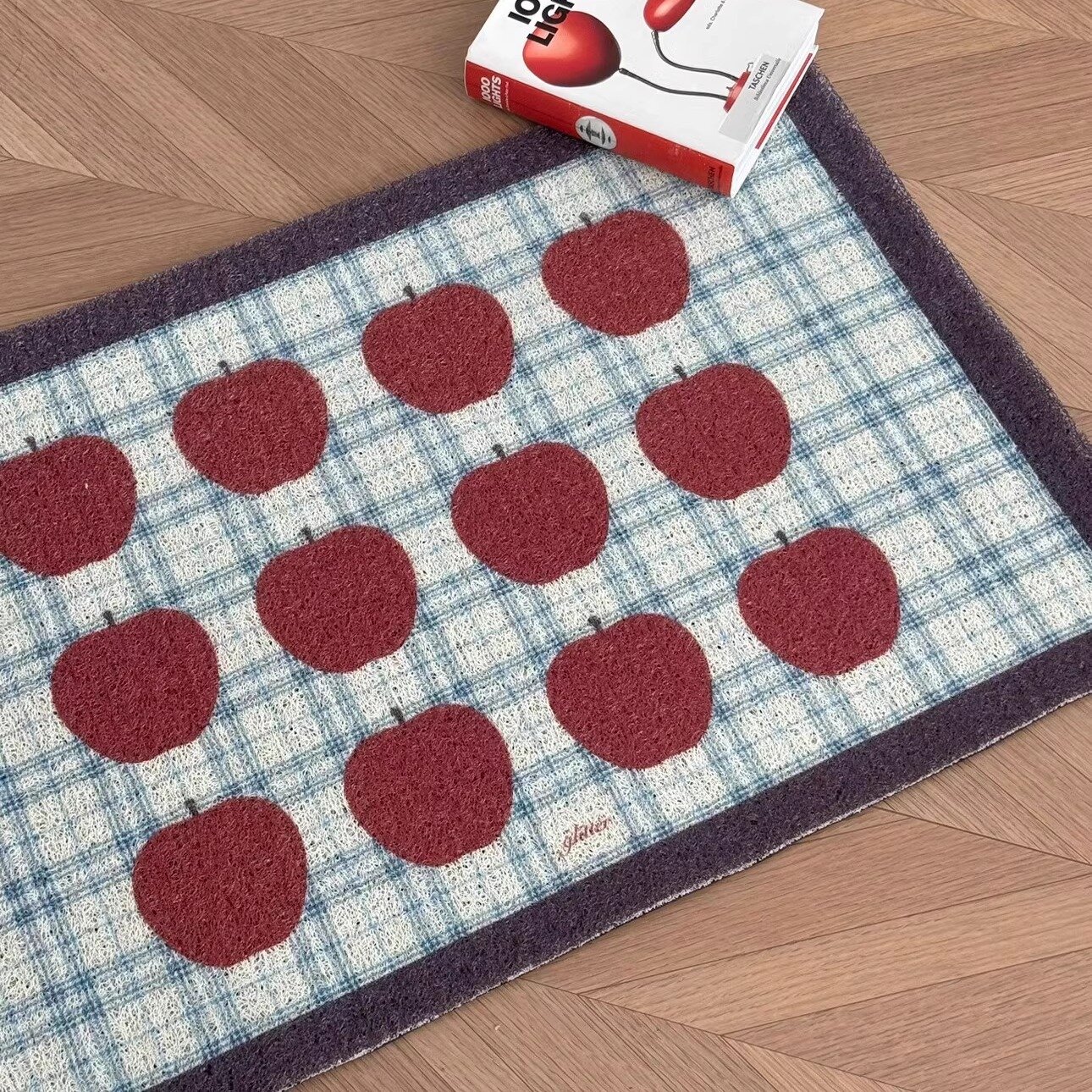 Яблочный узор, несъезжающий вязаный коврик 50x80 см для прихожей, прочный и легко поддерживаемый
