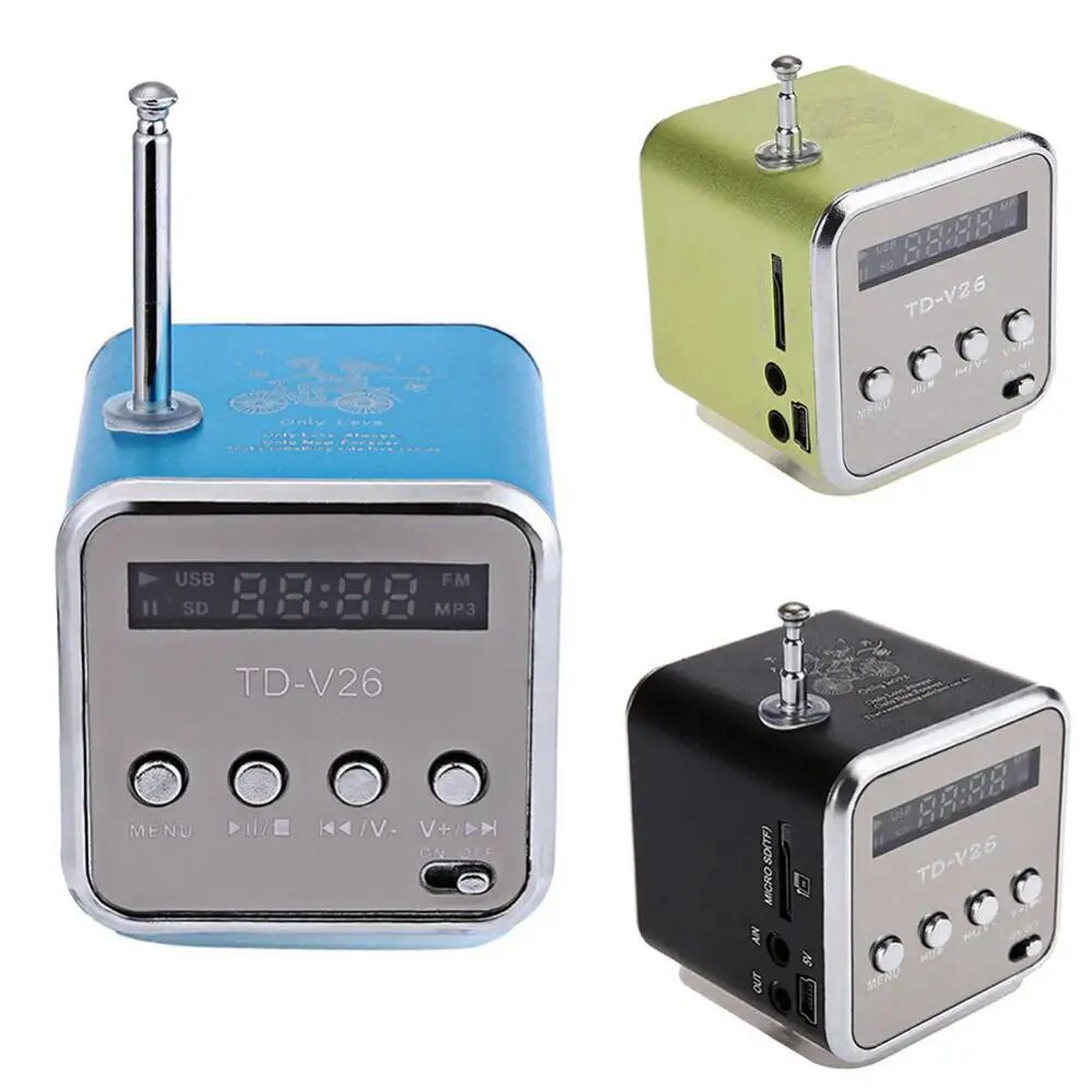 Мини-динамик TD-V26 зеленый, FM-радио, TF-карта, AUX