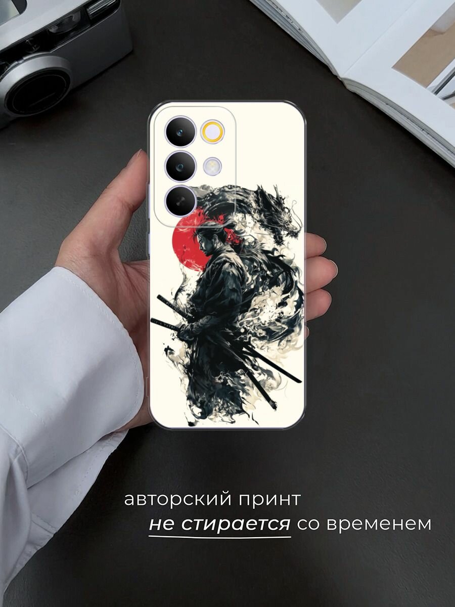 Чехол на Realme C85 Pro / Реалми C85 Про с принтом Самурай и дракон — фото 1
