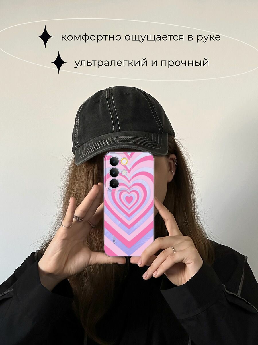 Чехол на Realme C85 Pro / Реалми C85 Про с принтом Pink heart latte, прозрачный — фото 1
