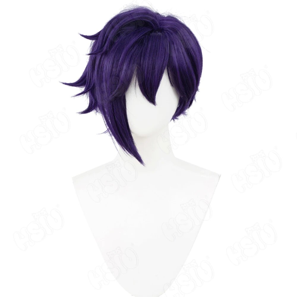 Парик для косплея Sebastian, синтетический парик из волокна,「HSIU」35 см, черный, фиолетовый, короткий парик + шапочка для парика, игра Stardew Valley Sebastian, парик для косплея