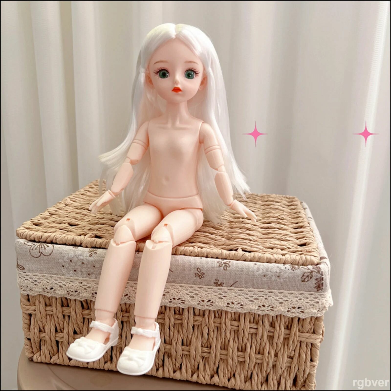 BJD кукла 30 см, 20 точек артикуляции, белые прямые волосы, зеленые глаза, с головой, телом и обувью