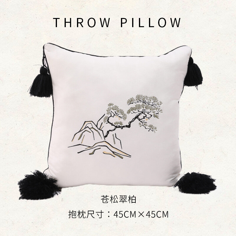 Новая подушка в китайском стиле, ретро, большая, черно-белая, для гостиной, дивана, спальни, высококачественная вышитая подушка, чехол для подушки