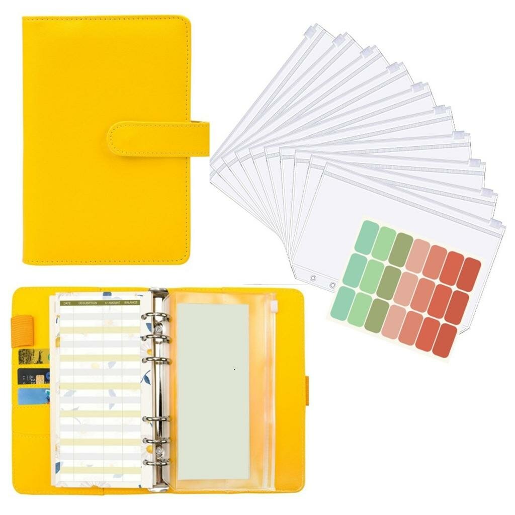 Планировщик бюджета А6 с кольцами, карманами и разделителями, Желтый
