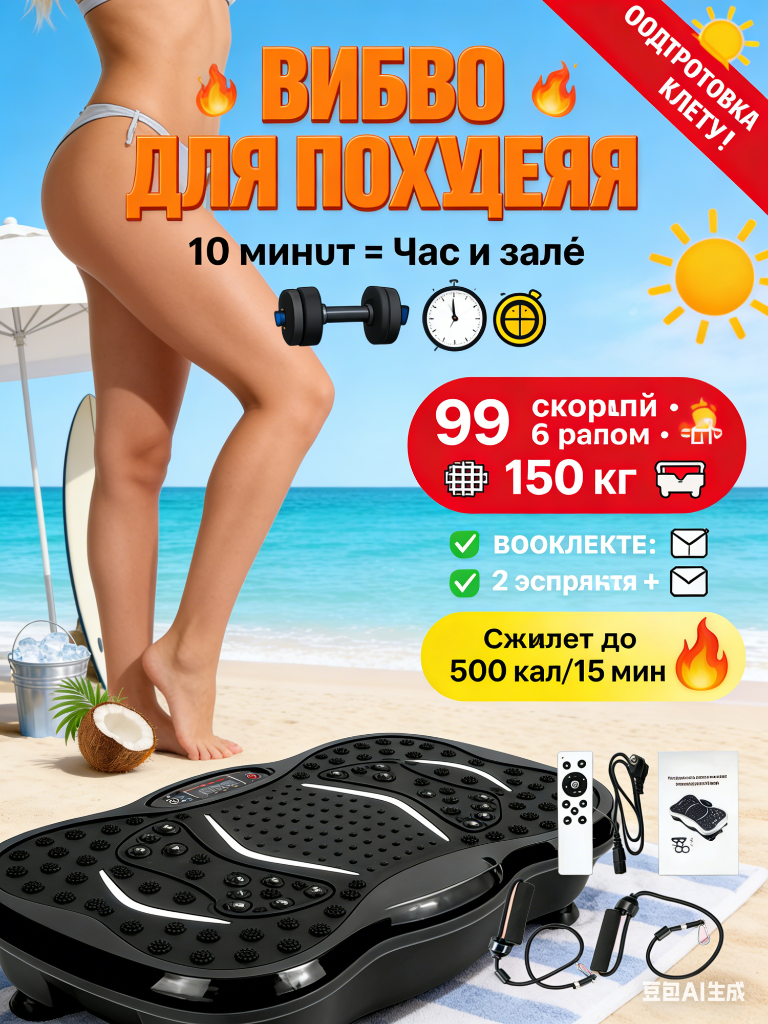 Виброплатформа для похудения, тренажёр для занятий дома, 99 скоростей, эспандеры 2 шт, черный с Bluetooth