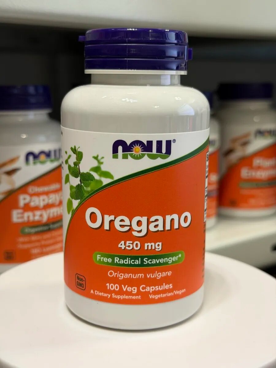 NOW OREGANO, поддержка ЖКТ и иммунитета, душица обыкновенная, 450мг, 100 капсул