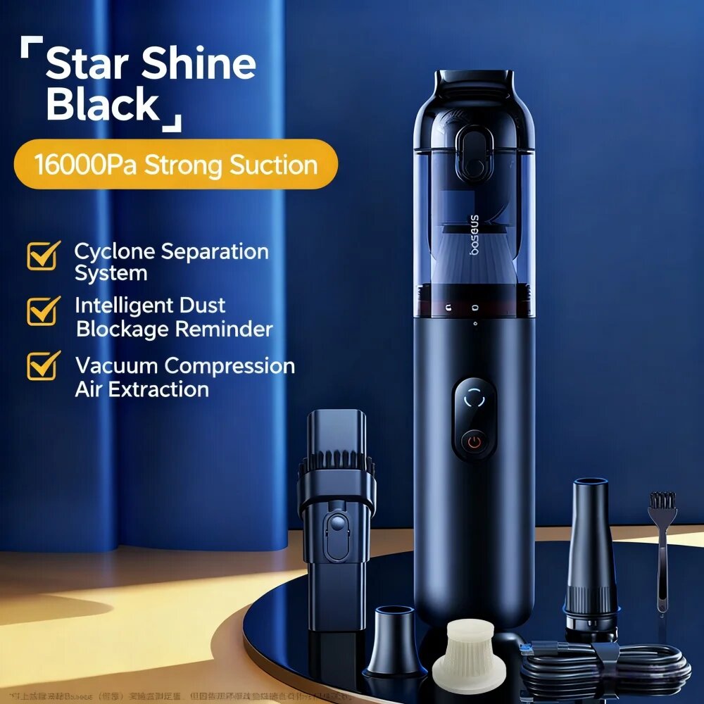 Baseus Star Shine Black 16000Pa автомобильный пылесос, SE Add Filter