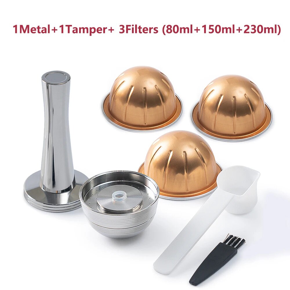 Многоразовая капсула для Nespresso Vertuo Next, сталь, 3 фильтра (80ml+150ml+230ml)