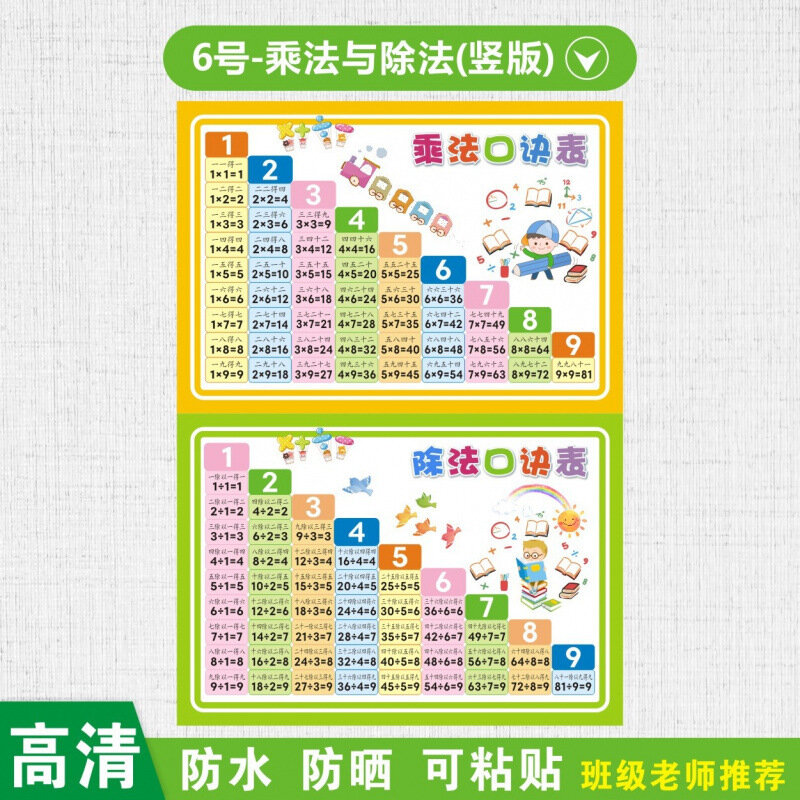 Настенная таблица умножения для второго класса, 99 девять-девять, настенная наклейка с таблицей умножения и деления, настенная таблица сложения и вычитания