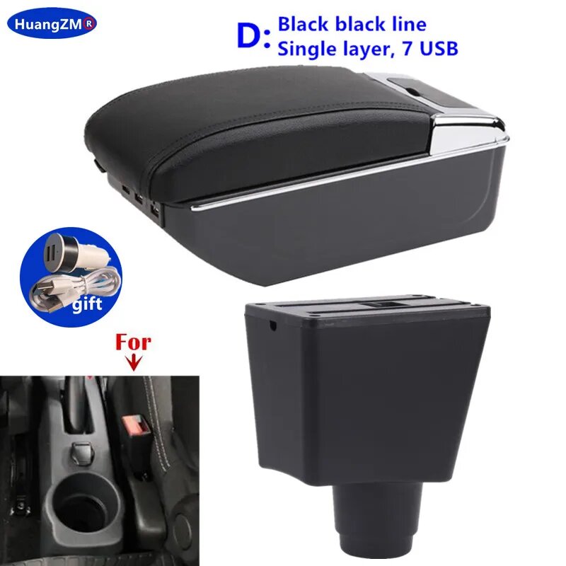 Автомобильный Подлокотник Для Renault Logan 2, Dacia Logan 2, Sandero 2, D black line 7USB