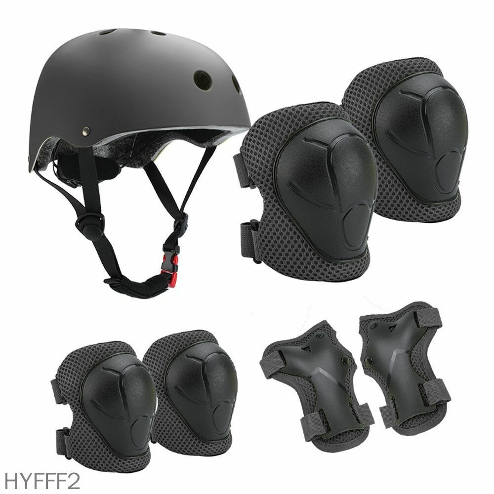 Набор детской защитной экипировки из семи элементов для занятий роликами, велосипедом, самокатом и скейтбордом: шлем, запястья, локти, колени для