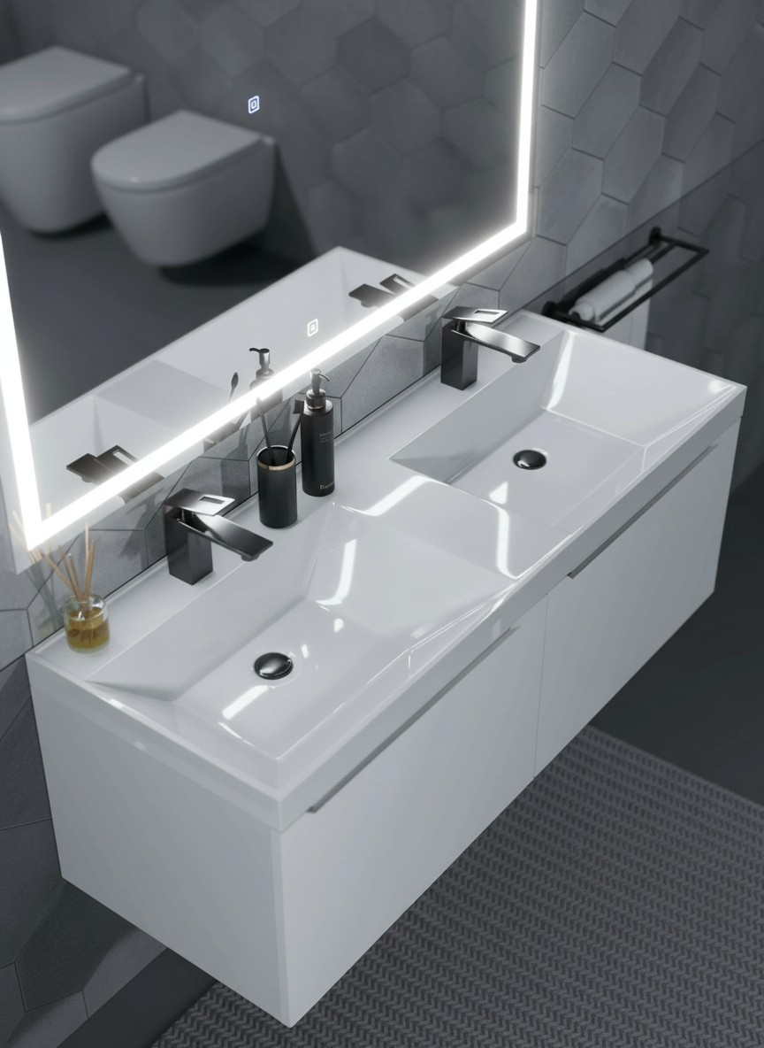 Раковина для ванной полувстраиваемая двойная Uperwood Classic 120 см, прямоугольная