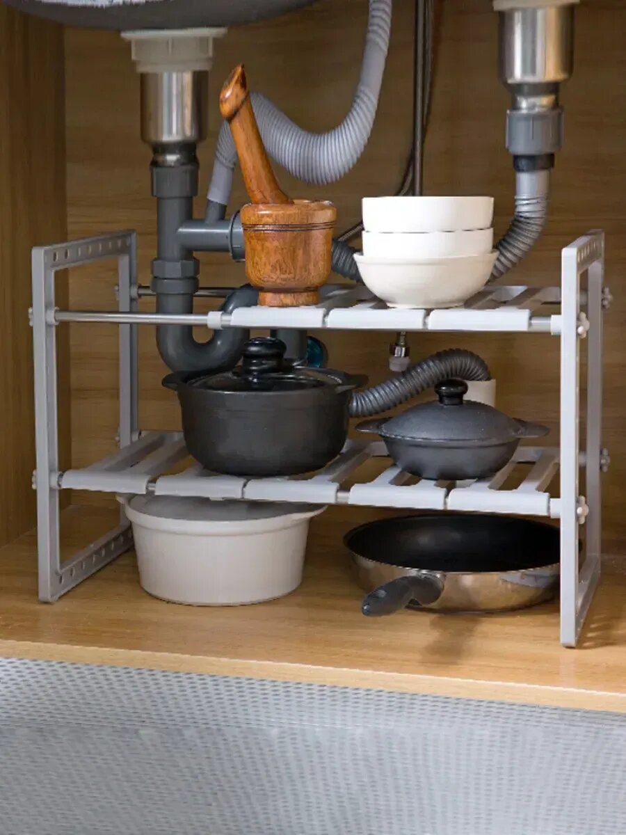 Полка под раковину раздвижная для посуды