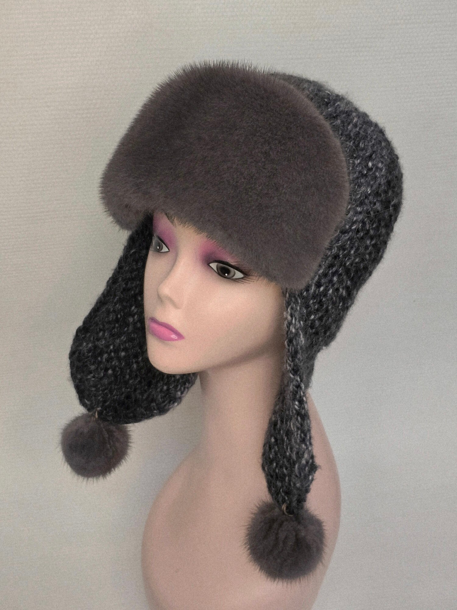 Шапка-ушанка мех норки для женщин