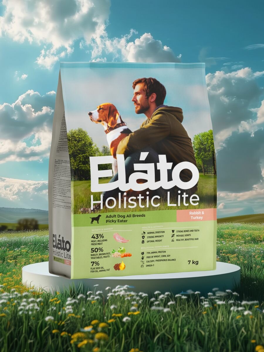 Корм сухой Elato Holistic Lite для привередливых собак всех пород с кроликом и индейкой, 7 кг