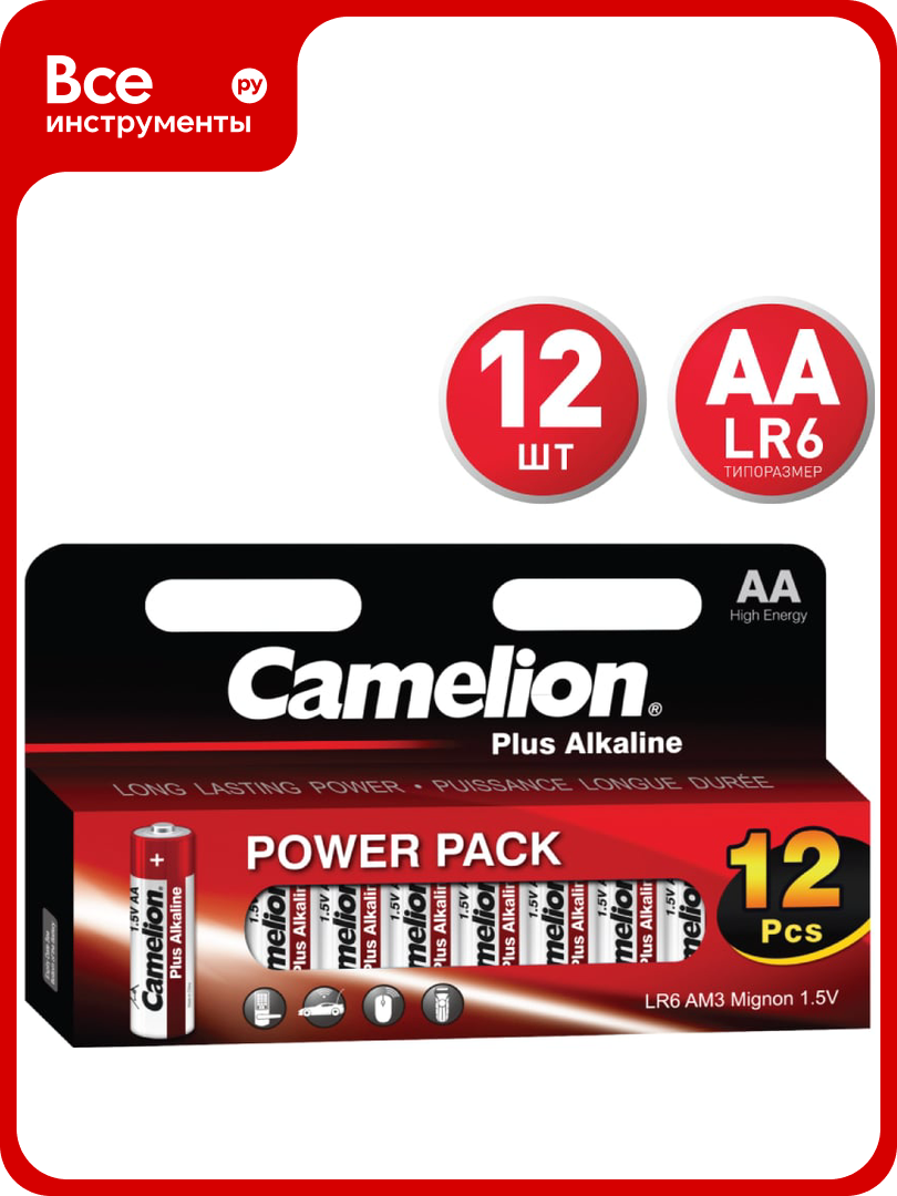 Батарейка LR 6 Plus Alkaline BLOCK-12, 1.5В, блистер 12 шт. Camelion 5818