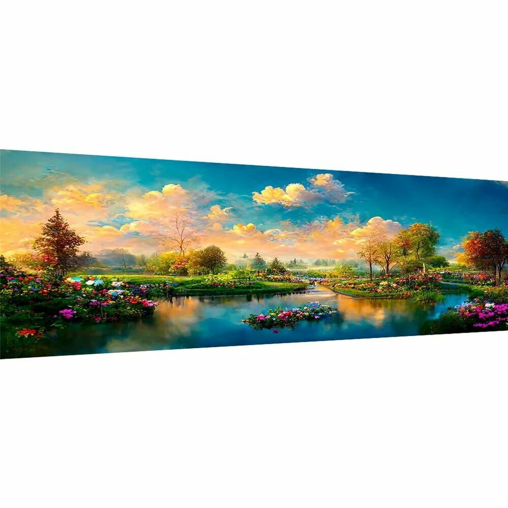 Круглая алмазная картина из смолы с бриллиантами /Серия пейзажей, 100*40 см