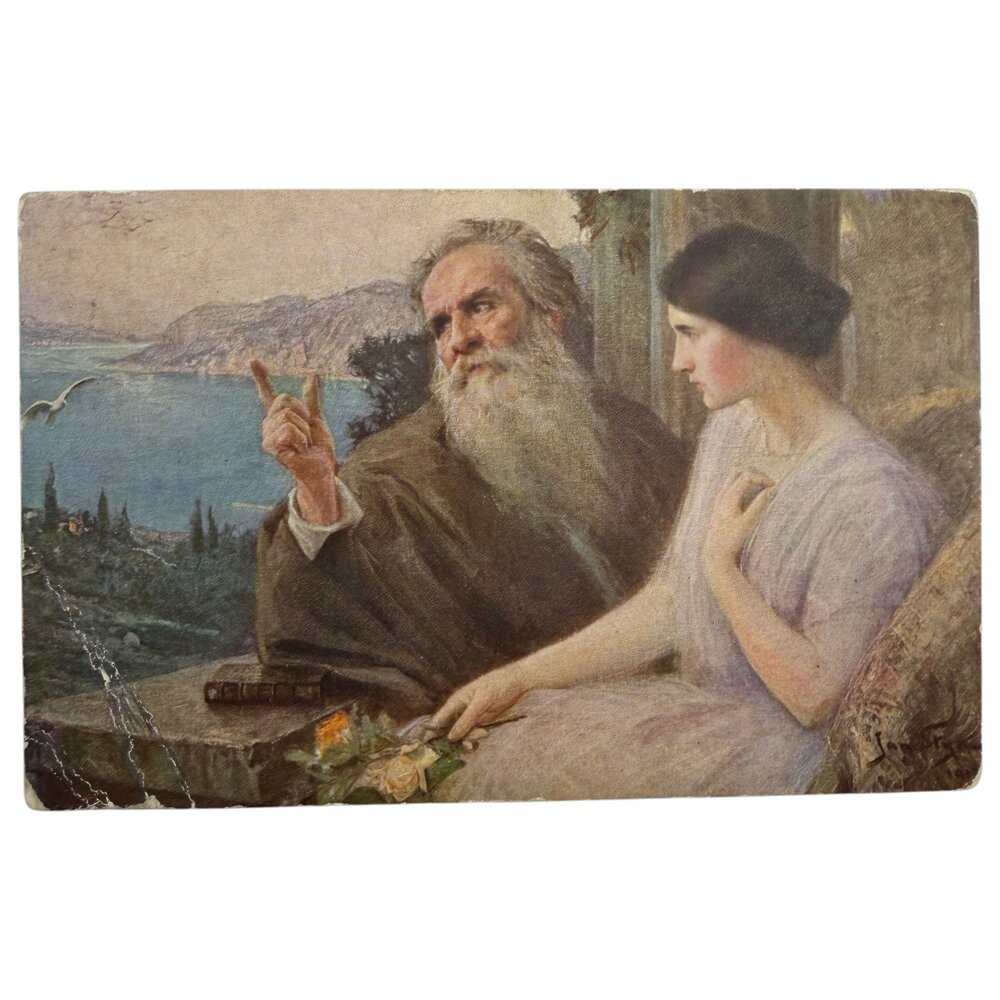 Почтовая открытка "Стыка - Одиссей и Пенелопа" 1900-1910 гг. Франция