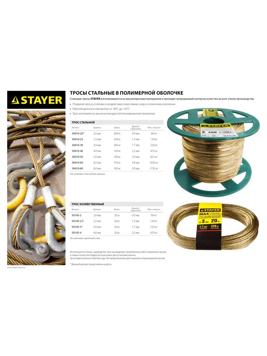 STAYER 20 м, d 2 мм, стальной, в полимерной оболочке, х