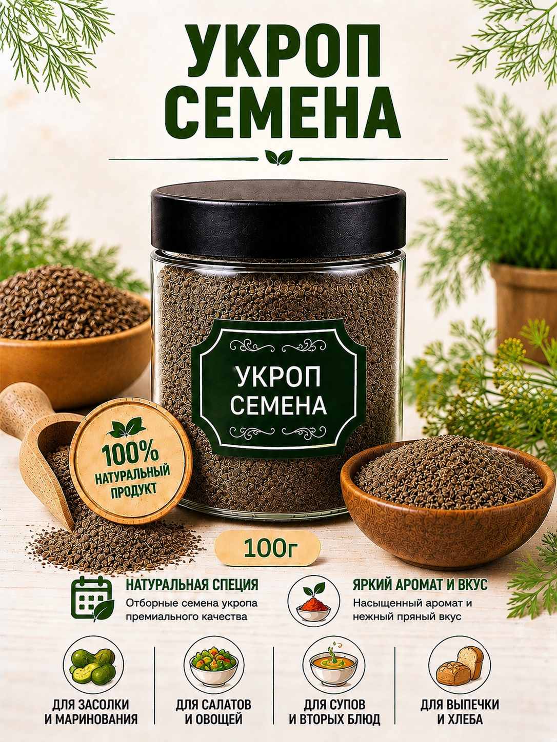 Укроп семена пищевые для похудения, Индия, 100г