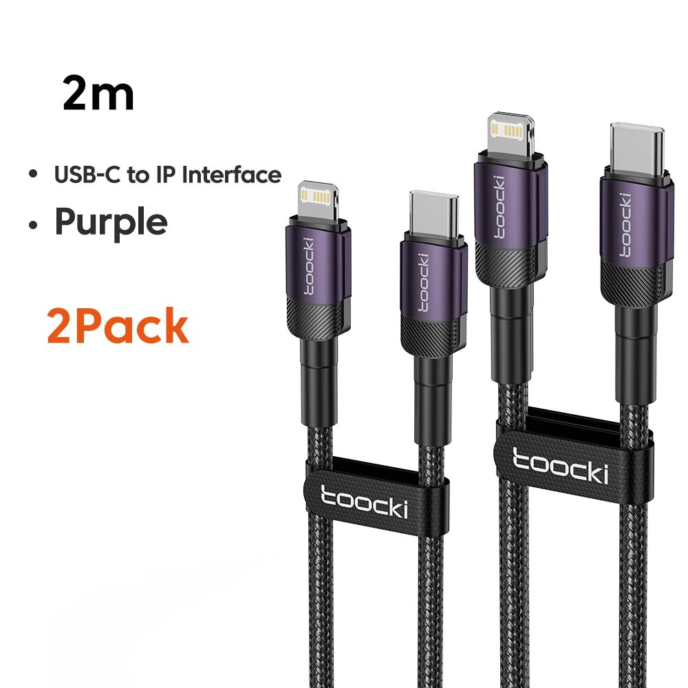 Кабель Toocki USB C-Lightning PD 27W Для Быстрой Зарядки iPhone 14/13 Pro C-L 2M Purple 2Pcs