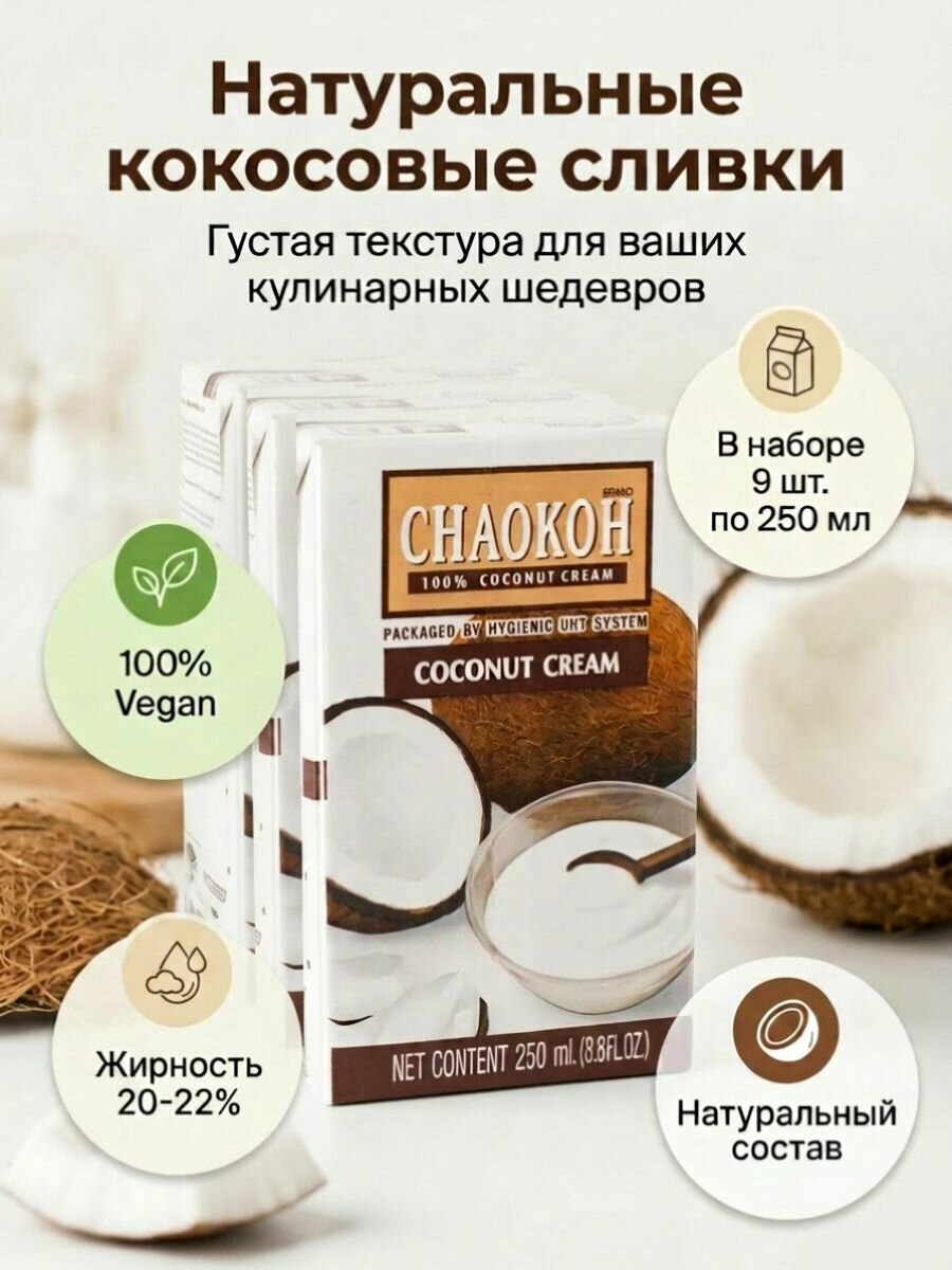 Кокосовые Сливки 20% Chaokoh 9 шт. x 250 мл. - растительные сливки