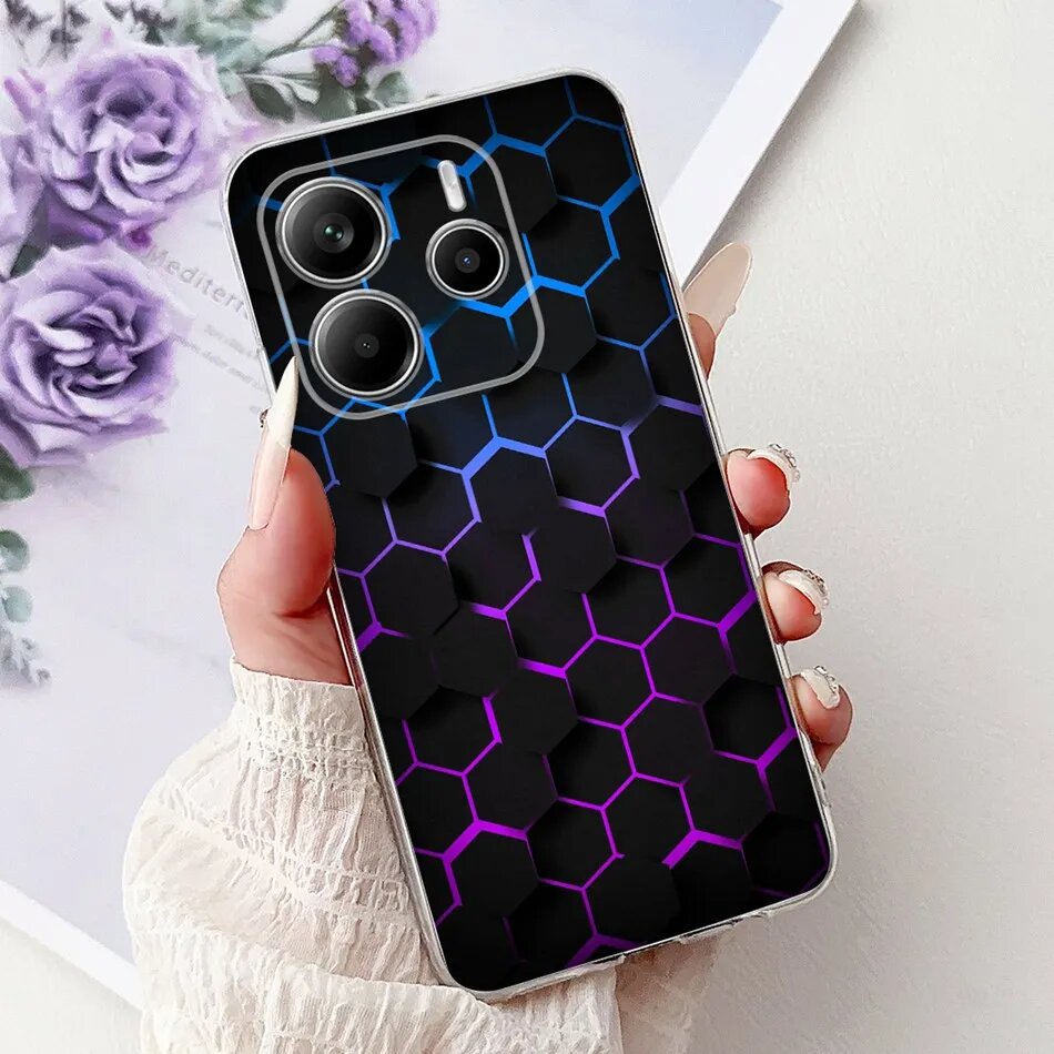 Для Xiaomi Redmi Note 14 4G Note14S Чехол для телефона Redmi Note 14s Note 14 4G Элегантный мягкий силиконовый чехол из ТПУ с цветочным принтом кота