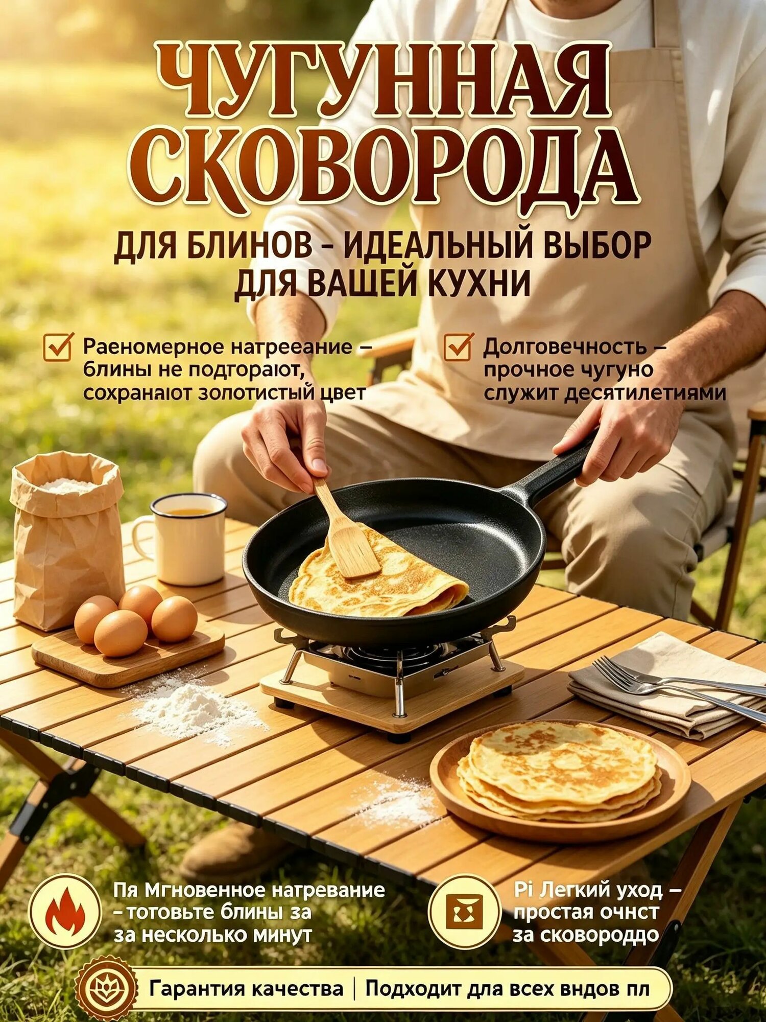 Сковорода для блинов 20 см 1 шт чугун