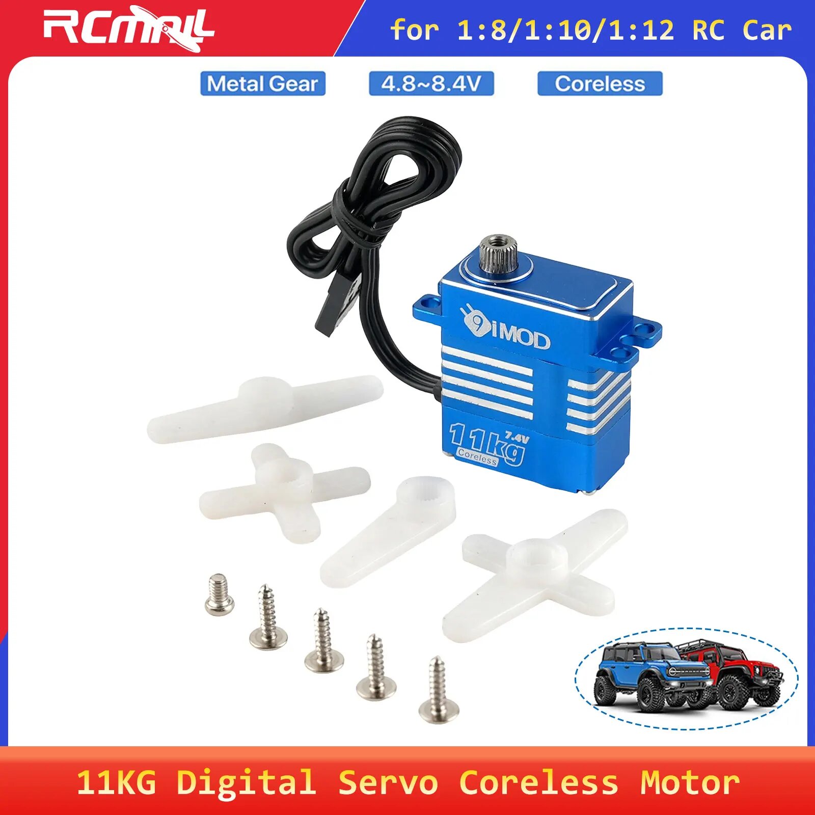 RCmall Цифровой сервопривод 11 кг для радиоуправляемых автомобилей 1:8/1:10/1:12 270 Degree