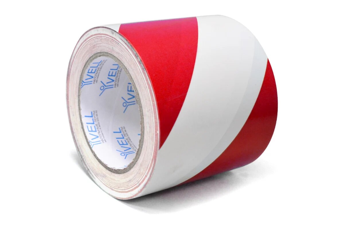 Vell самоклеящаяся лента для разметки 33 м × 100 мм красно-белая ПВХ 0.15 мм