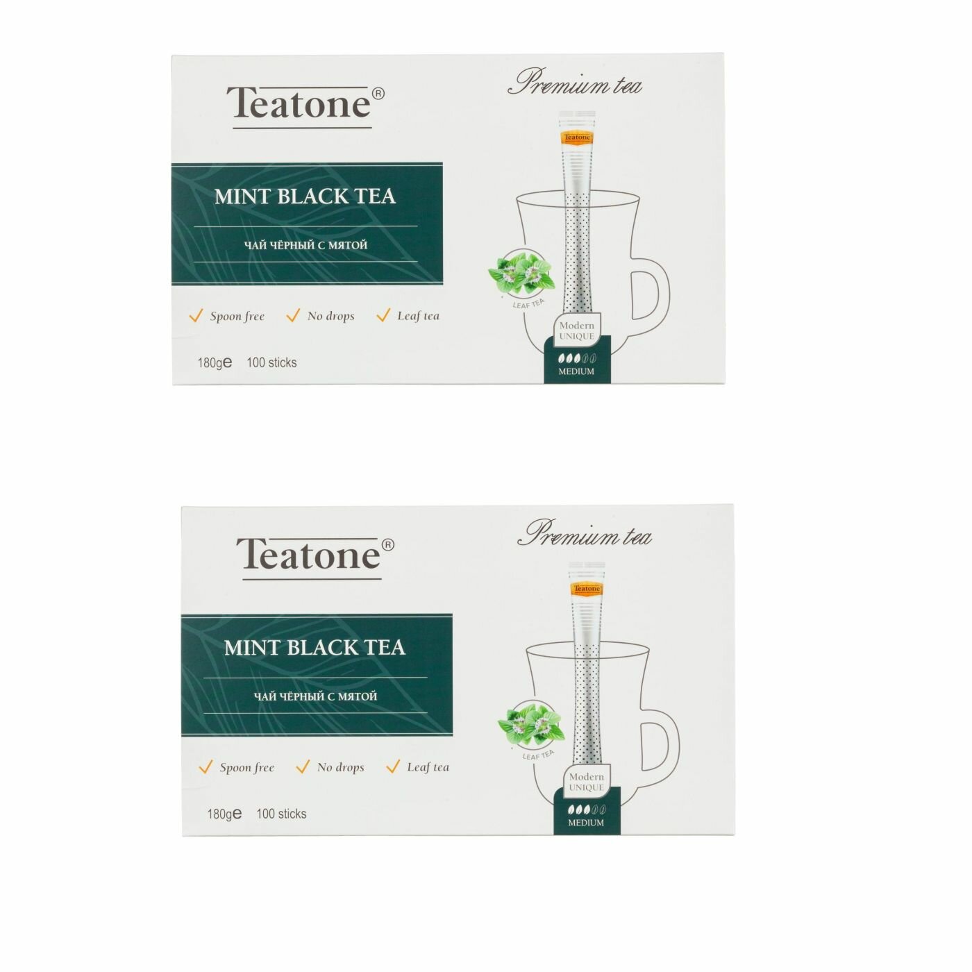 Teatone Чай черный, Аромат мяты, 100 стиков, 2 уп.