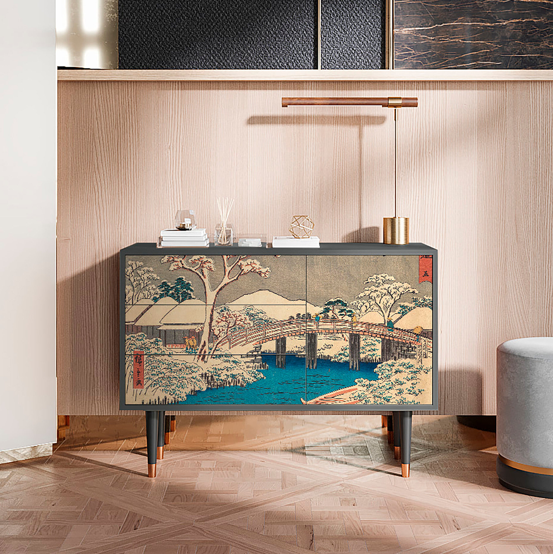 Комод - STORYZ - S3 Katabira River by Utagawa Hiroshige, Размер - 115 x 84 x 41 см, Цвет корпуса - , Антрацит