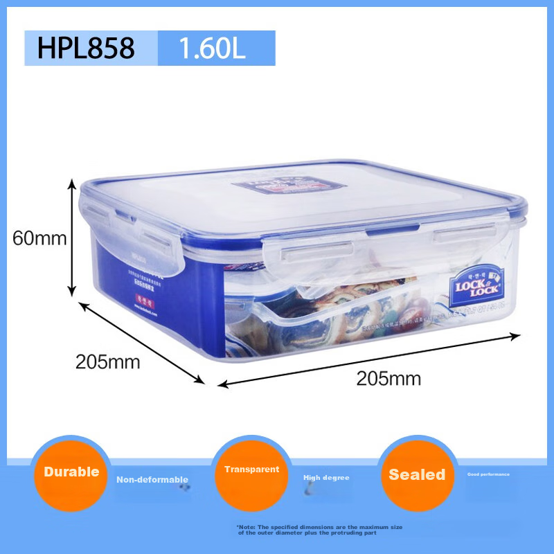 Lock & Lock Plastic Food Storage Container, Large Capacity Lunch Box, Sealed Meal Box, Portable Fruit Container, 1.6L
