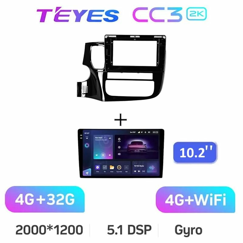 Магнитола Teyes CC3 2K 4/32 Gb 10" для Mitsubishi Outlander 3 GF0W GG0W 2012-2018 (B) 2 din