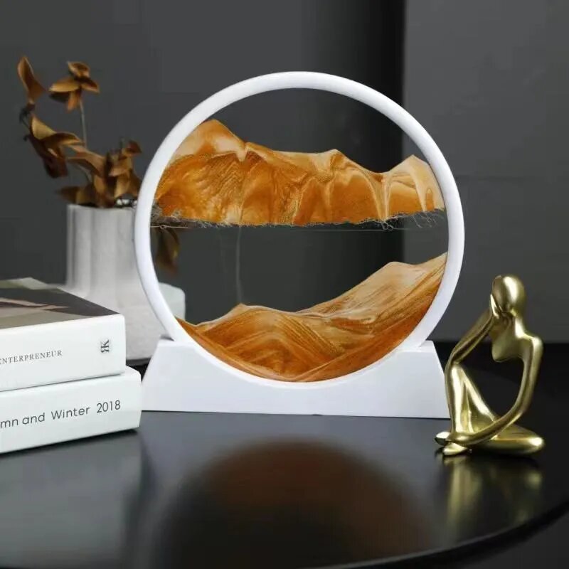 Песочная картина-антистресс 3D в белой оправе с движущимся золотым песком