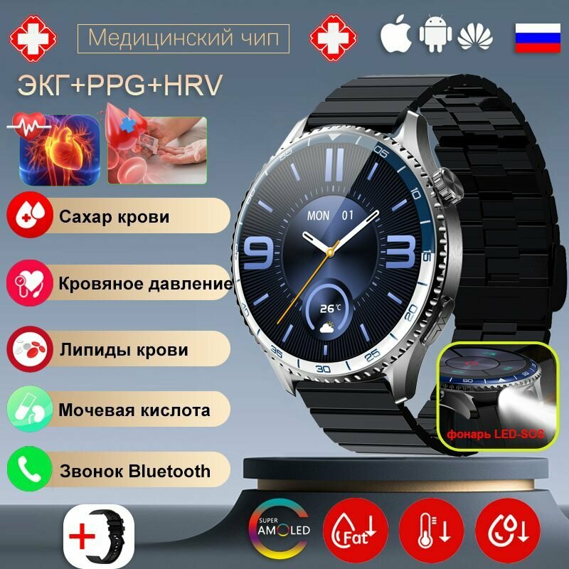 Умные часы для мониторинга состояния здоровья SACOSDING, ЭКГ +PPG+HRV