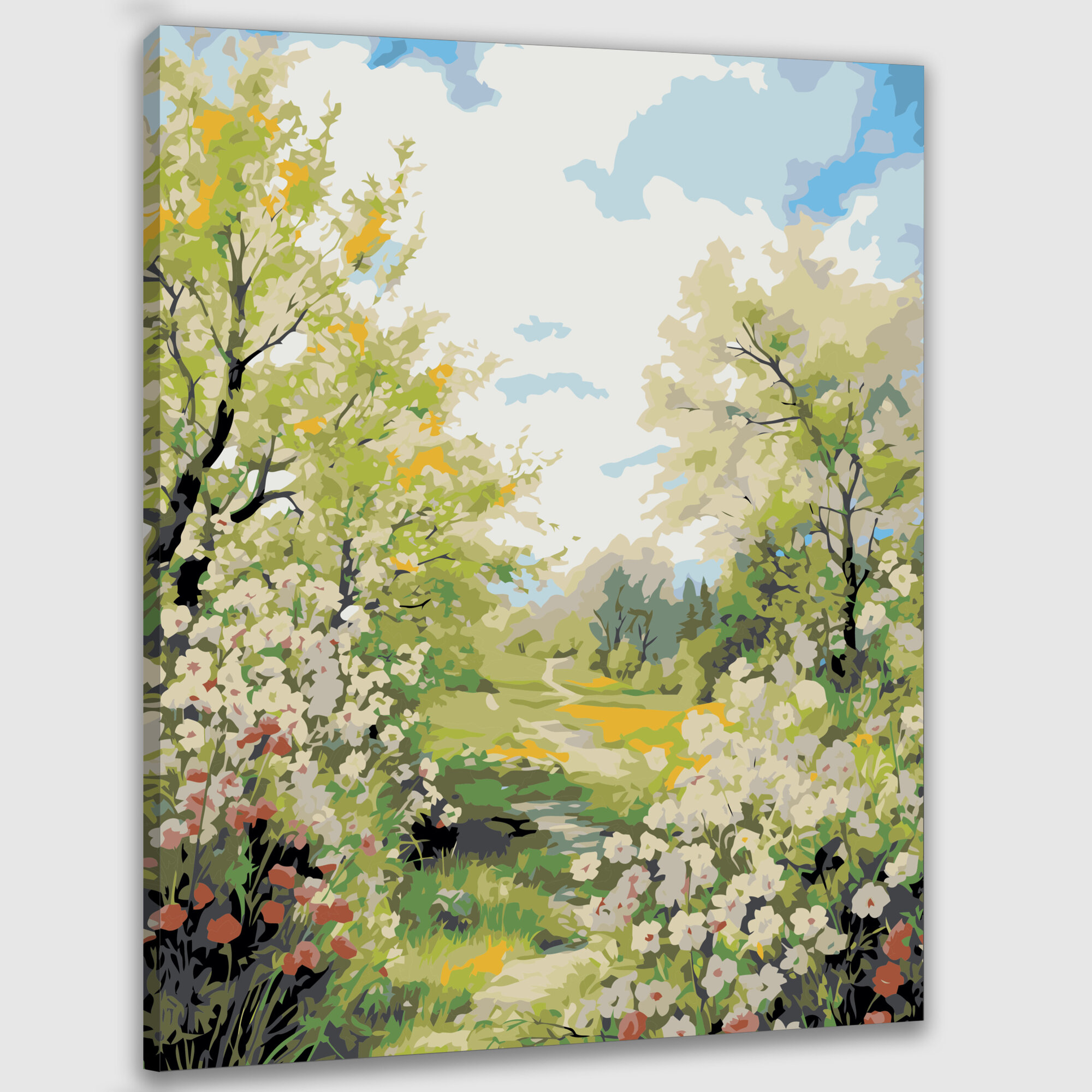 Картина по номерам 40x50 см, акварель, весеннее пробуждение, цветы, различных цветов, размеров, зеленая листва