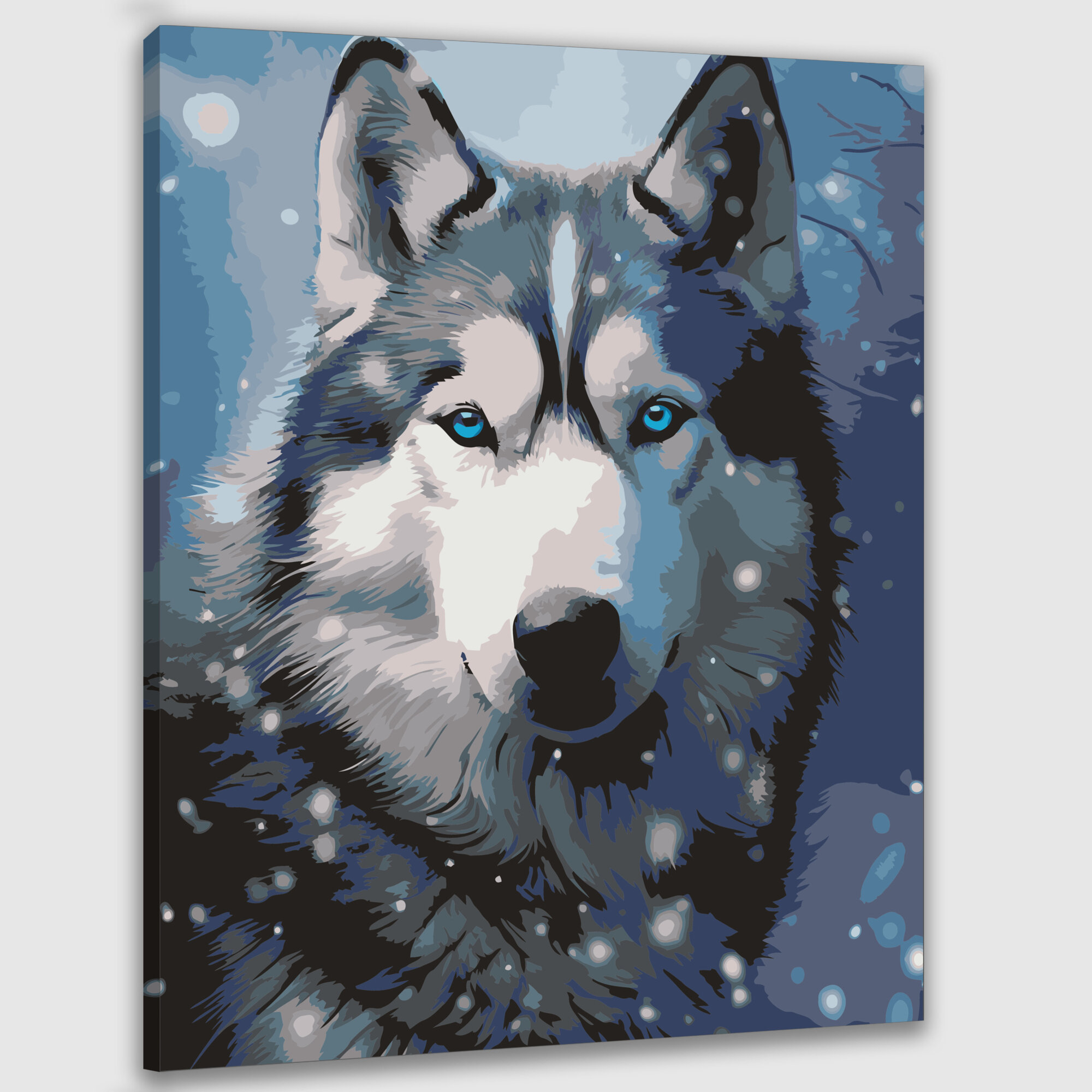 Картина по номерам 40x50 см, хаски, зимняя страна, голубые глаза, мягкий мех, замысловатые детали, текстура, дикий дух