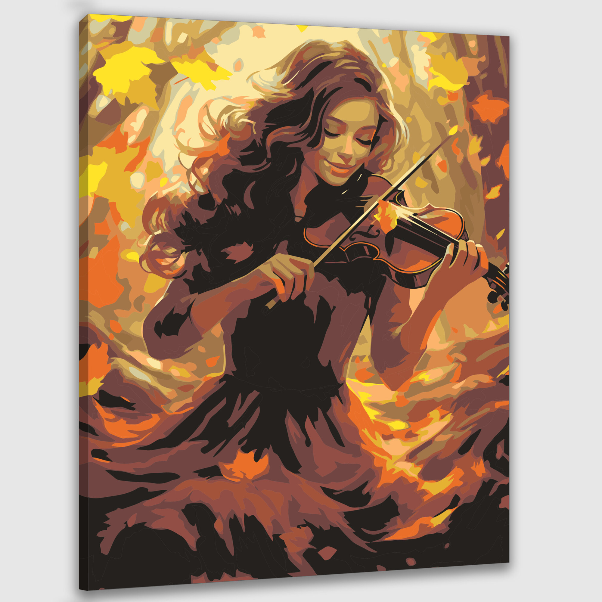 Картина по номерам 40x50 см, молодая девушка, скрипка, осенний лес, яркие листья, солнце, музыка, шелест ветра