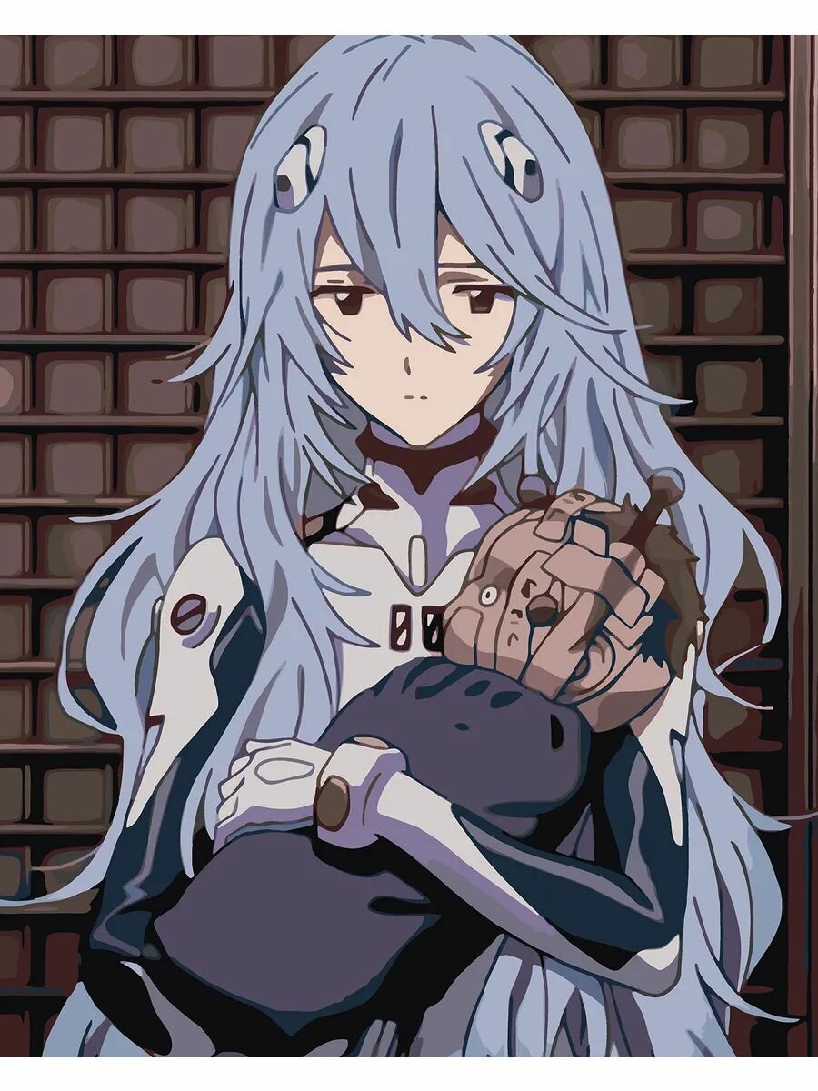 Картина по номерам на холсте с подрамником 40х50 Евангелион Аниме Рей Аянами